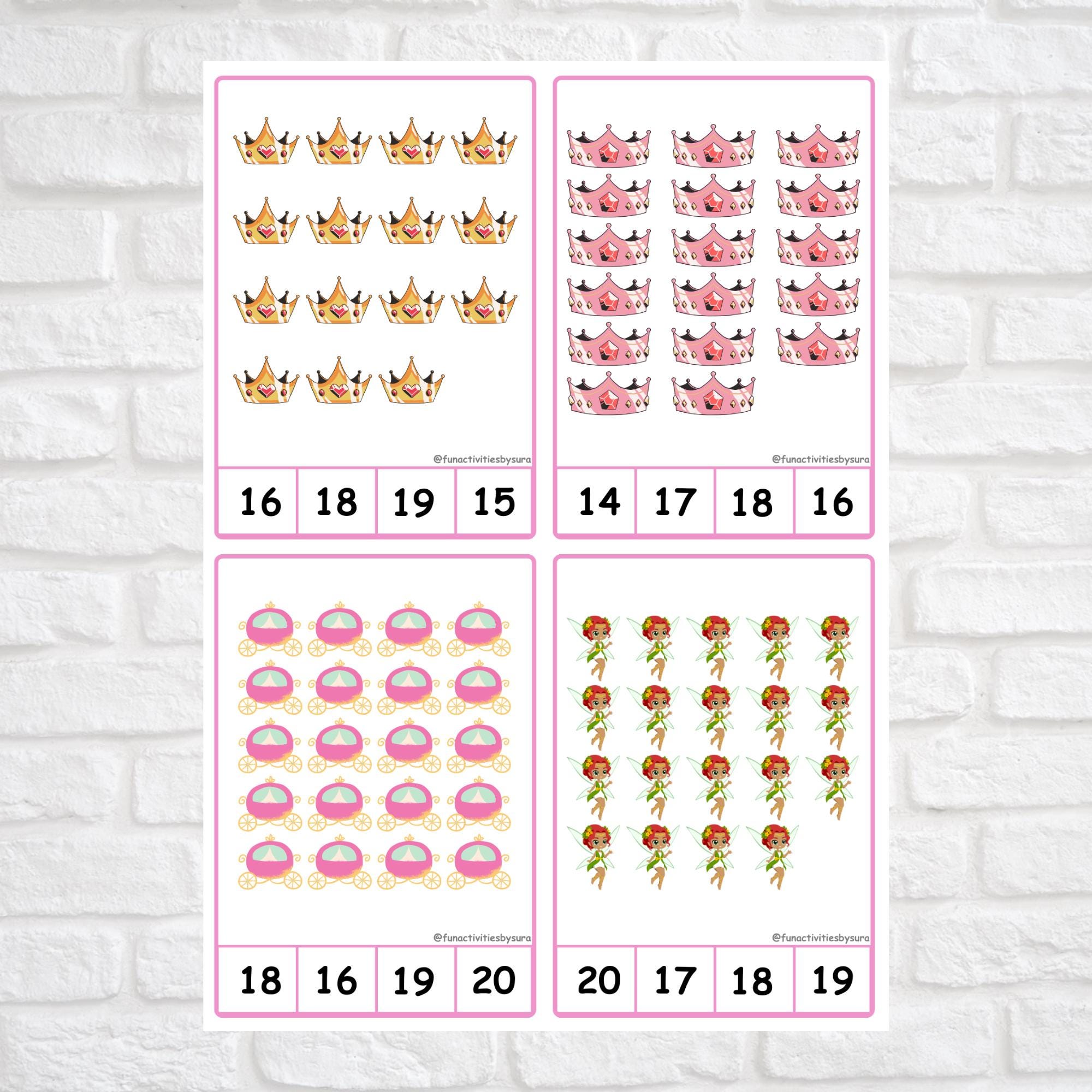 Princess Count and Clip Cards 1-20: Preschool Math (digital Download ...