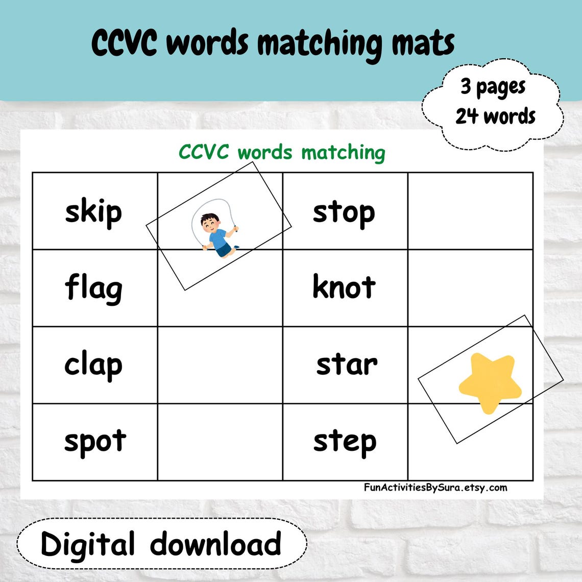 CCVC Words Matching Worksheets: Phonics Game (digital Download) - Etsy