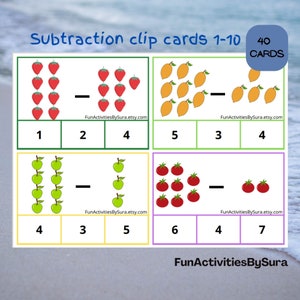 Printable Subtraction Clip Cards 1-10, Nursery and EYFS Maths Activity ...