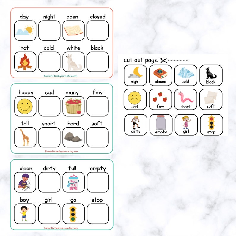 Opposite Words Matching Book, Learn Opposites, Opposite Worksheet ...