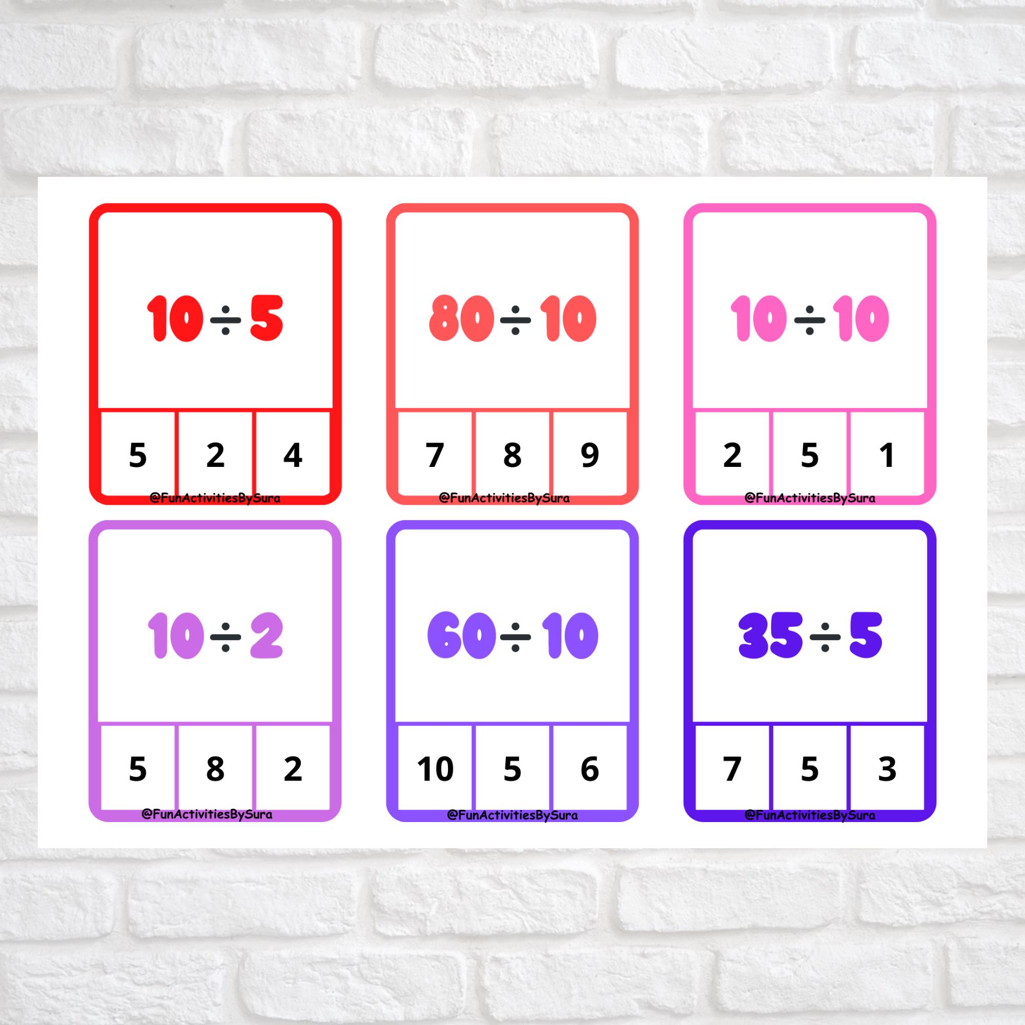 Multiplication and Division Clip Cards: Math Center Activity (digital ...