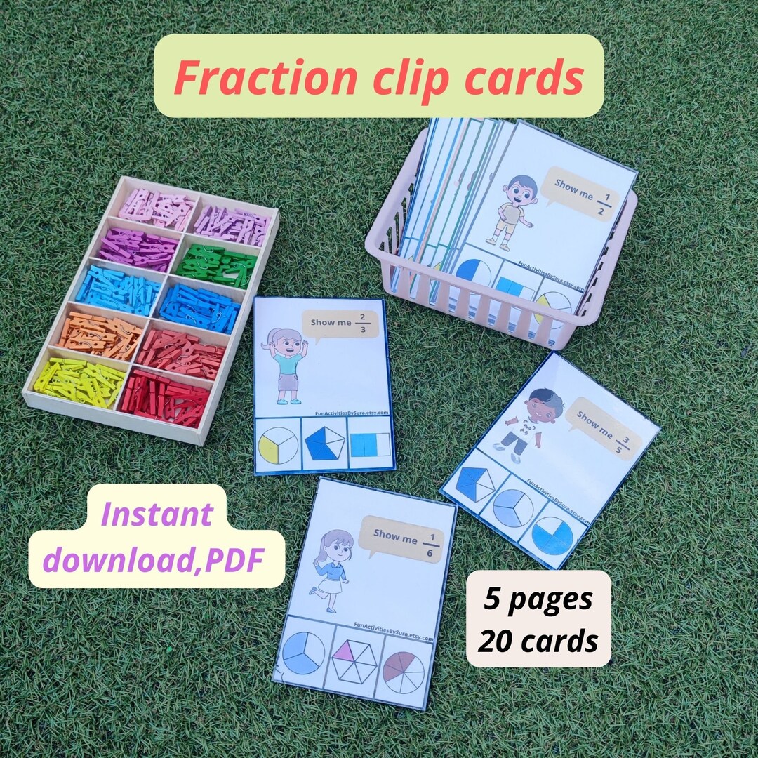 Geometry Fraction Clip Cards Activities Educational Cards - Etsy