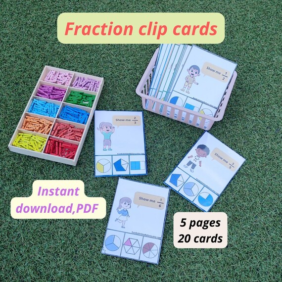 Geometry Fraction Clip Cards Activities Educational Cards - Etsy