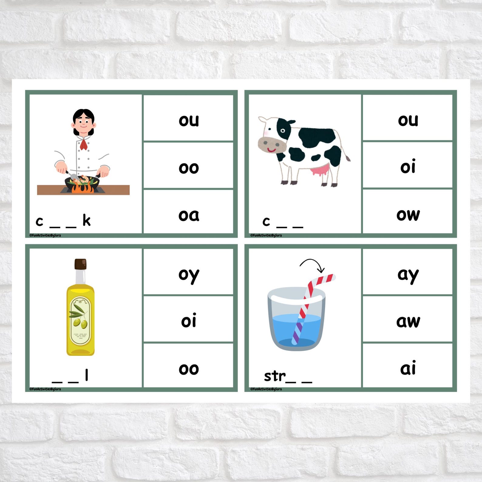 Phonics Missing Sounds Clip Cards: Matching Game (digital Download ...
