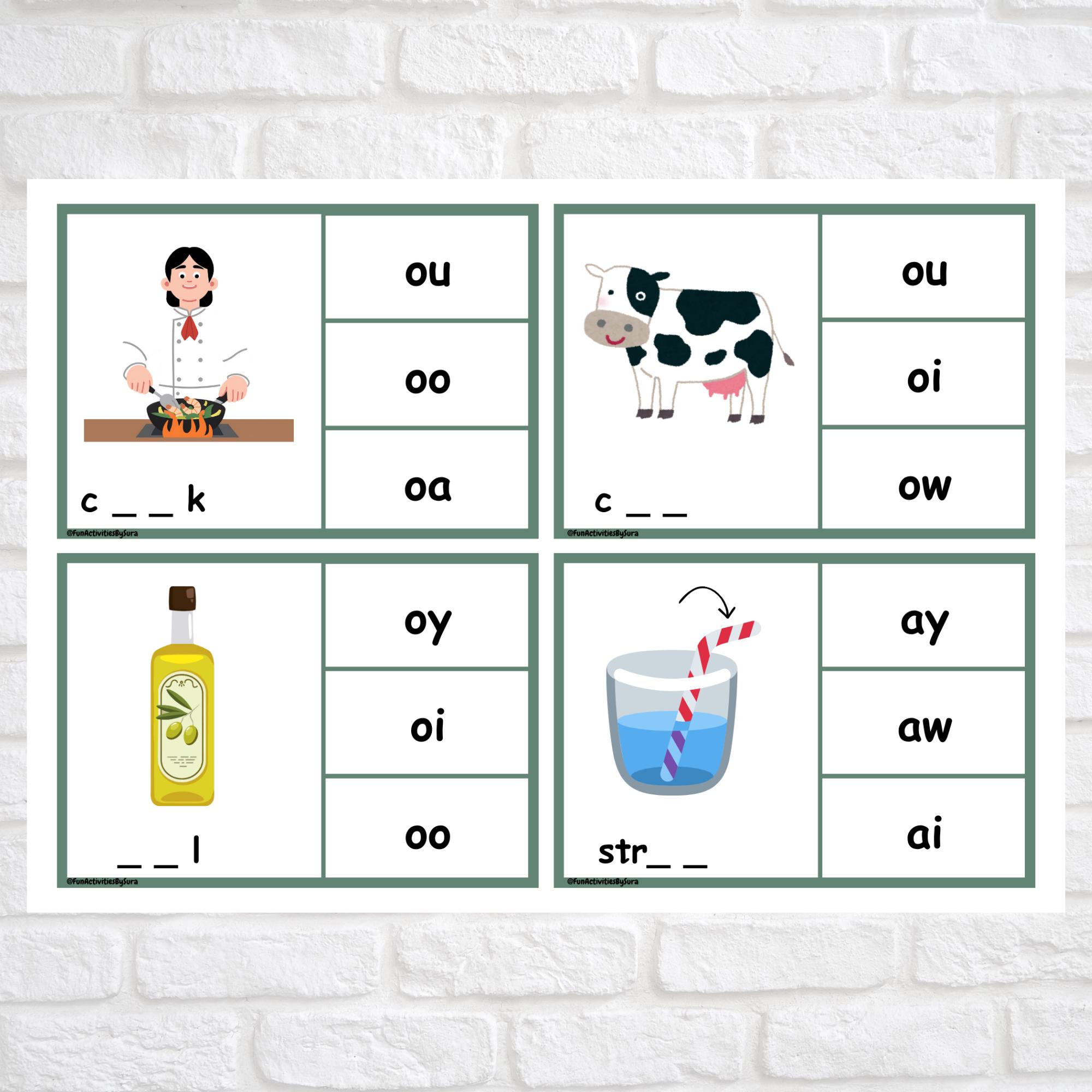 Phonics Missing Sounds Clip Cards: Matching Game (digital Download ...