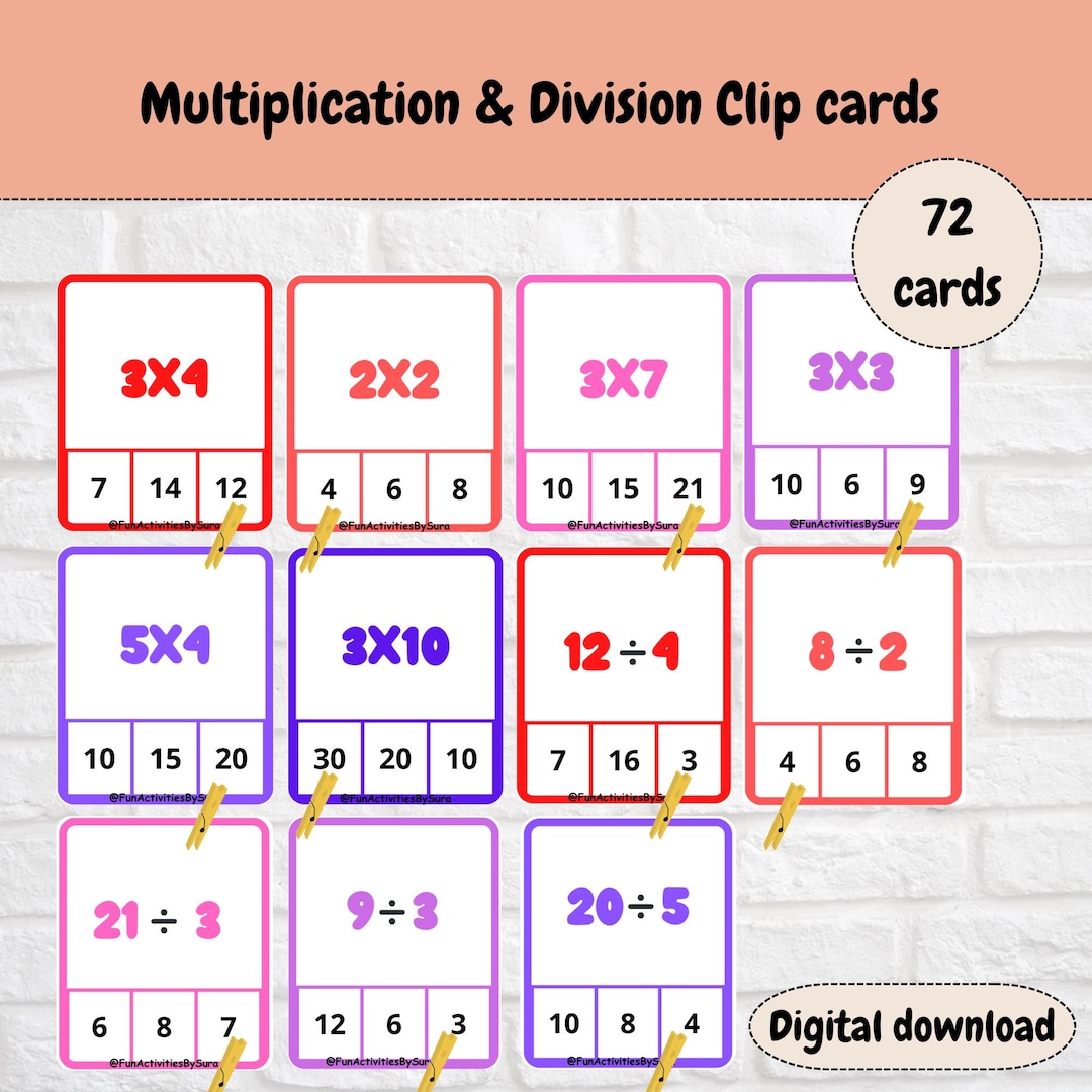 Multiplication and Division Clip Cards: Math Center Activity (digital ...