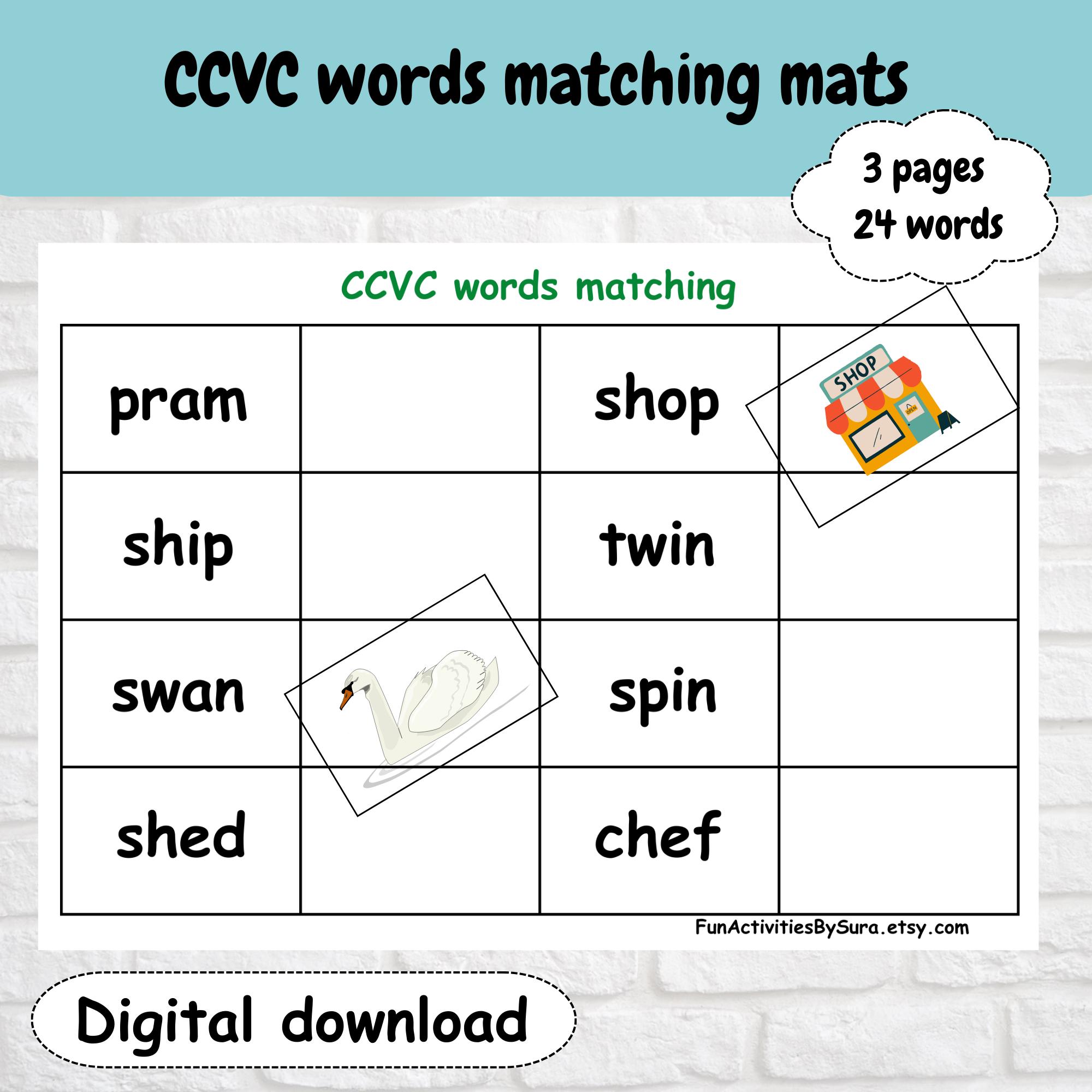 CCVC Words Matching Worksheets: Phonics Game (digital Download) - Etsy