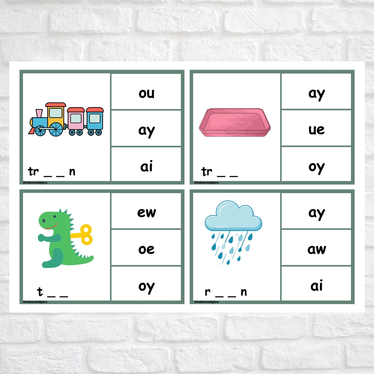 Phonics Missing Sounds Clip Cards: Matching Game (digital Download ...