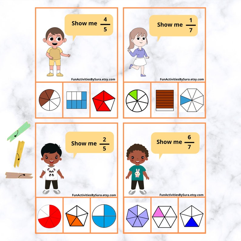 Fraction Clip Cards: Montessori Math Printable (digital Download) - Etsy