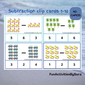 Printable Subtraction Clip Cards 1-10, Nursery and EYFS Maths Activity ...