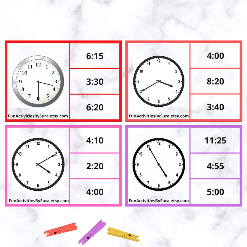 Telling Time Clip Cards Activities, Clock Activity, Tell the Time ...