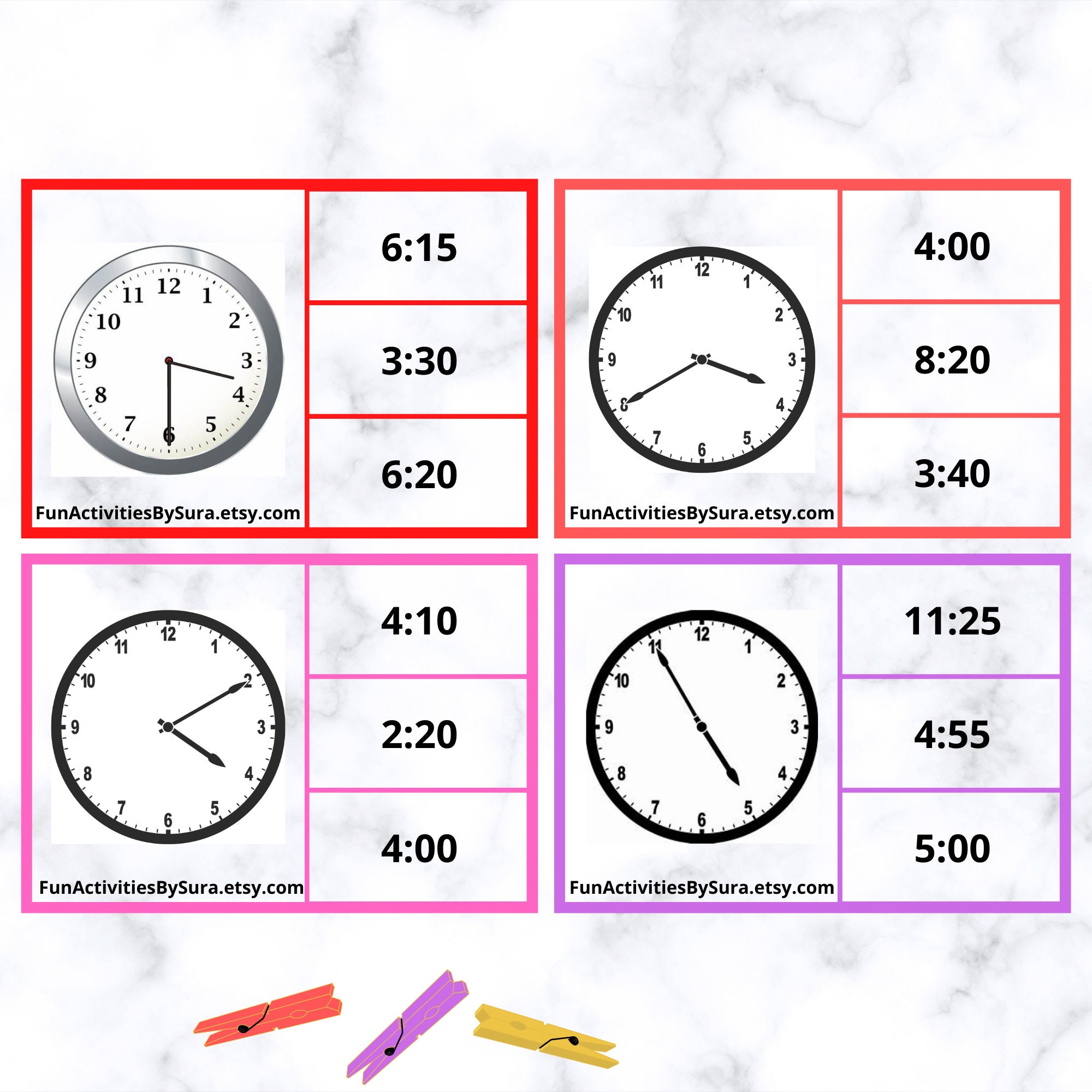 Telling Time Clip Cards Activities, Clock Activity, Tell the Time ...
