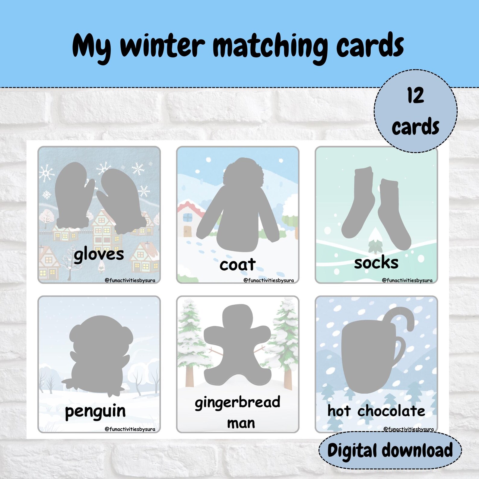 Winter Matching Cards, Shadow Matching Cards, Flashcards, Preschool ...