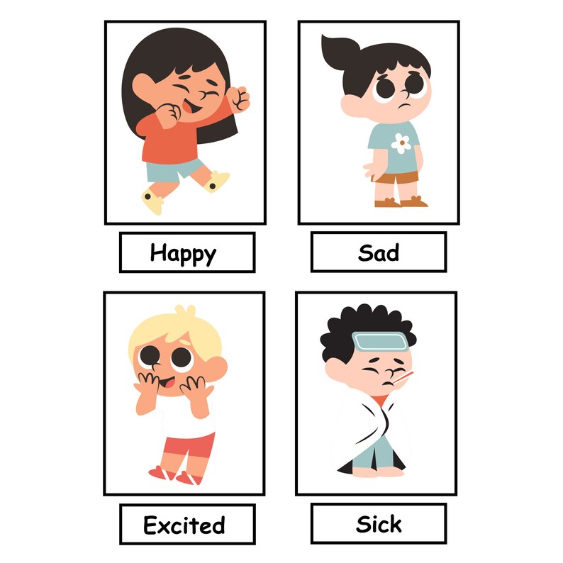 Emotions Cards for Children, Feelings Matching Cards, Printable ...