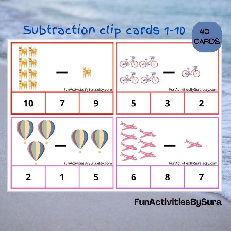 Printable Subtraction Clip Cards 1-10, Nursery and EYFS Maths Activity ...
