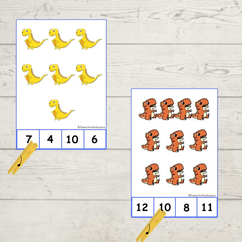 Dinosaur Count and Clip Cards 1-20, Preschool Math Numbers Activities ...
