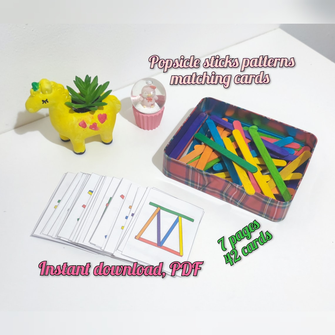 Popsicle Sticks Patterns Matching Cards Printable Preschool - Etsy