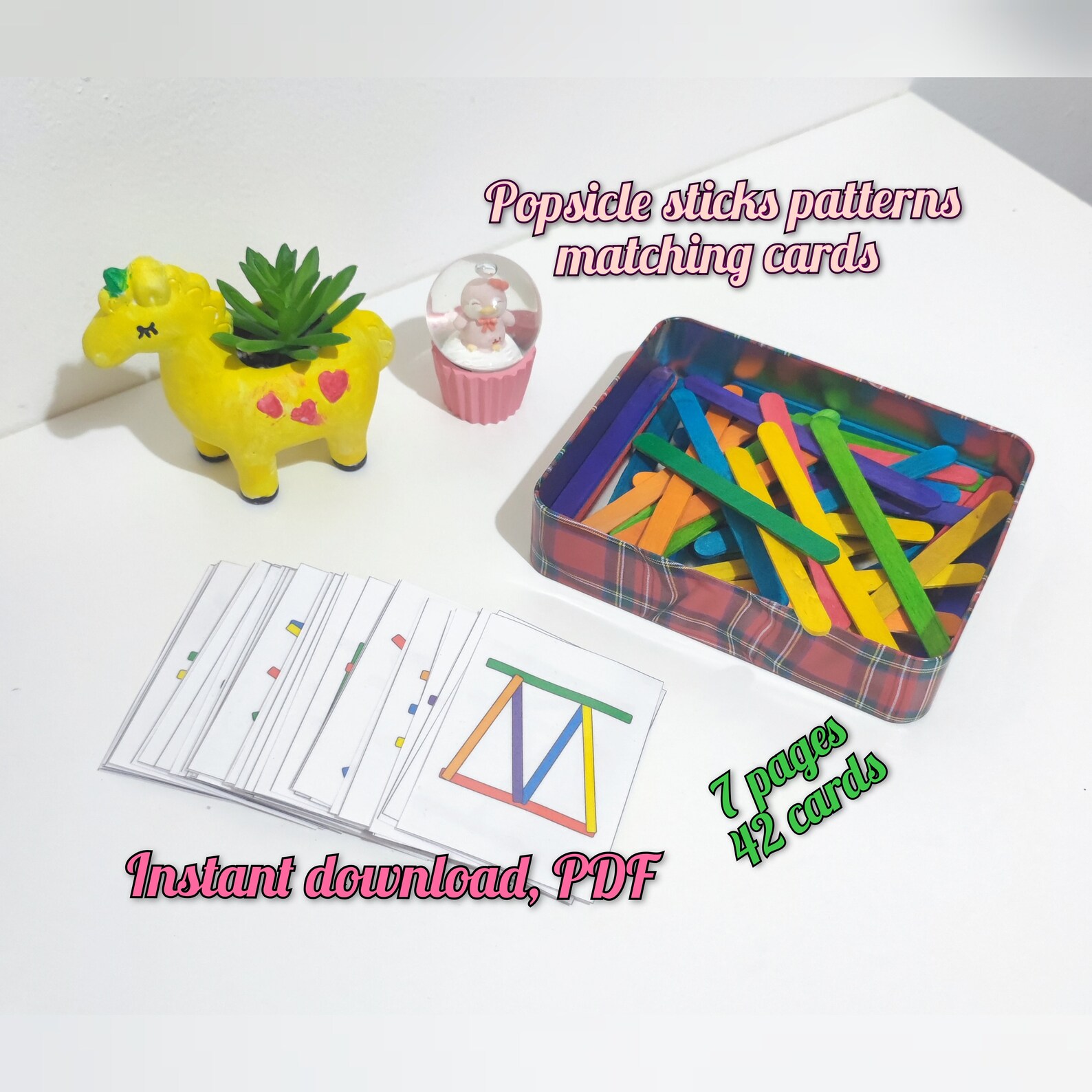 Popsicle Sticks Patterns Matching Cards, Printable Preschool Activities ...