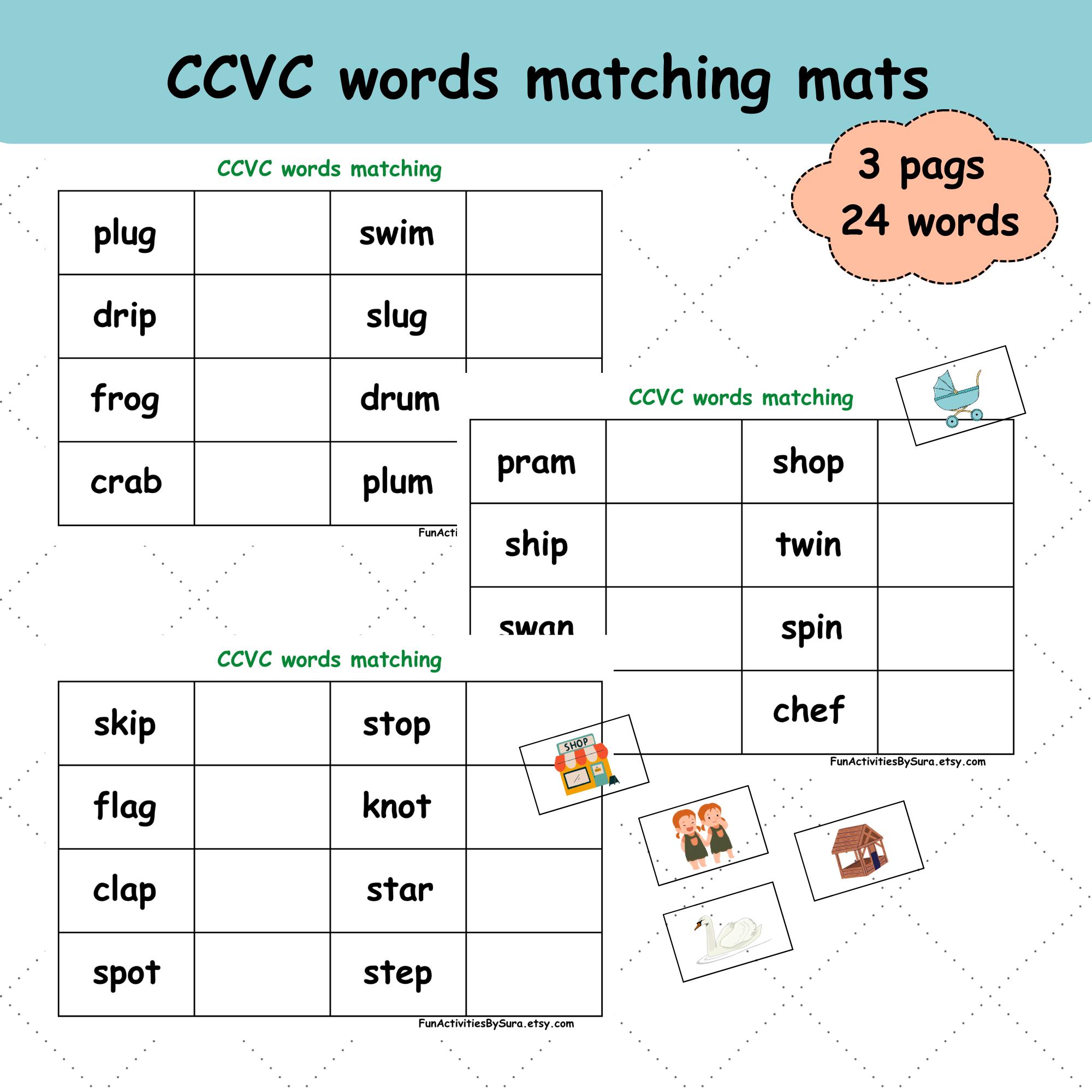 CVC, CVCC, CCVC Words Matching Bundle, Words Practice, Vocabulary ...