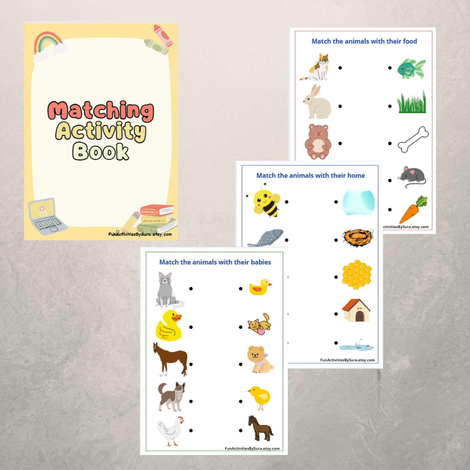 Matching Activity Book, Match the Shapes, Animals and Their Foods ...