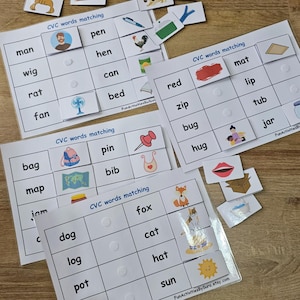 CVC Words Matching Worksheets, Phonics Game, Educational Printable ...