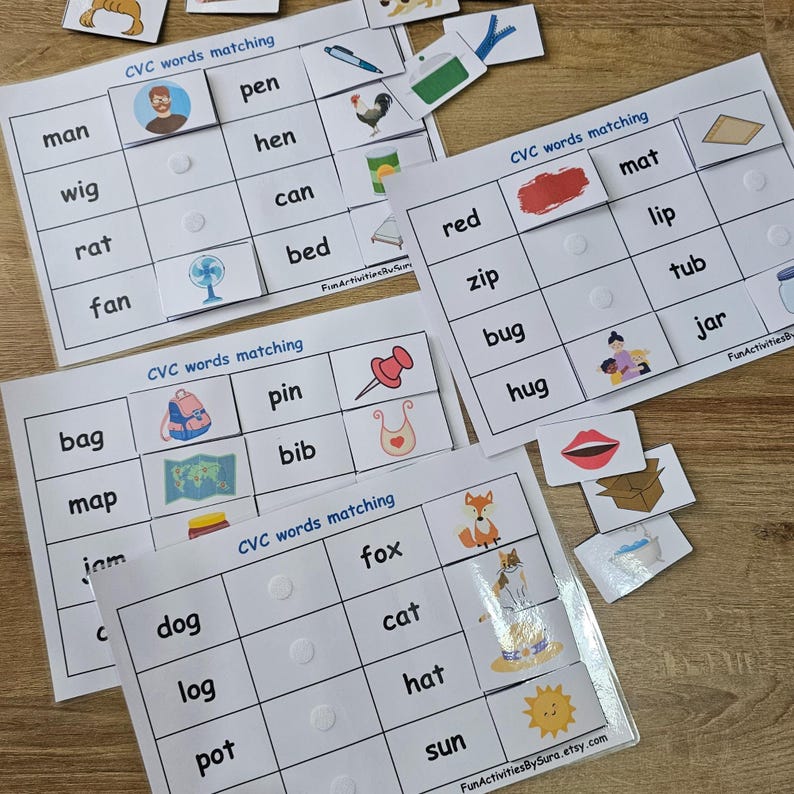 CVC Words Matching Worksheet: Kindergarten Phonics Game (digital ...