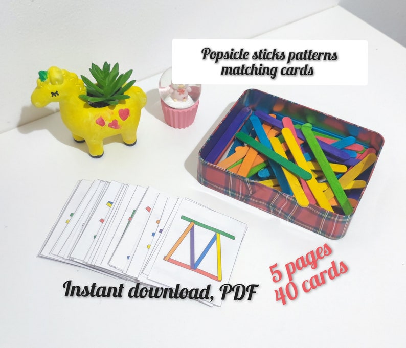 Popsicle Sticks Patterns Matching Cards Printable Preschool | Etsy UK