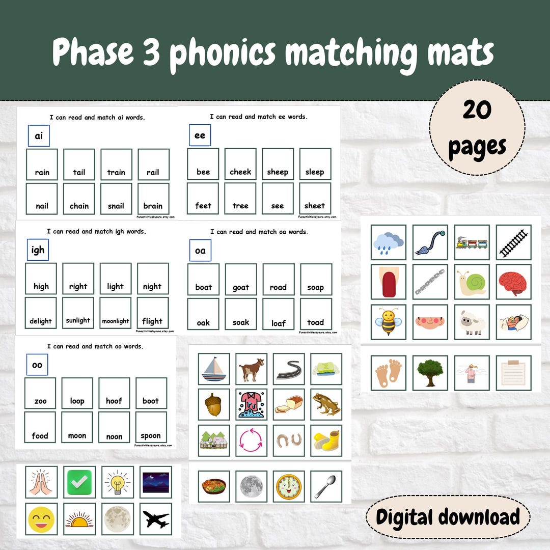 Phase 3 Phonics Matching Activity Mats: Learn to Read (digital Download ...