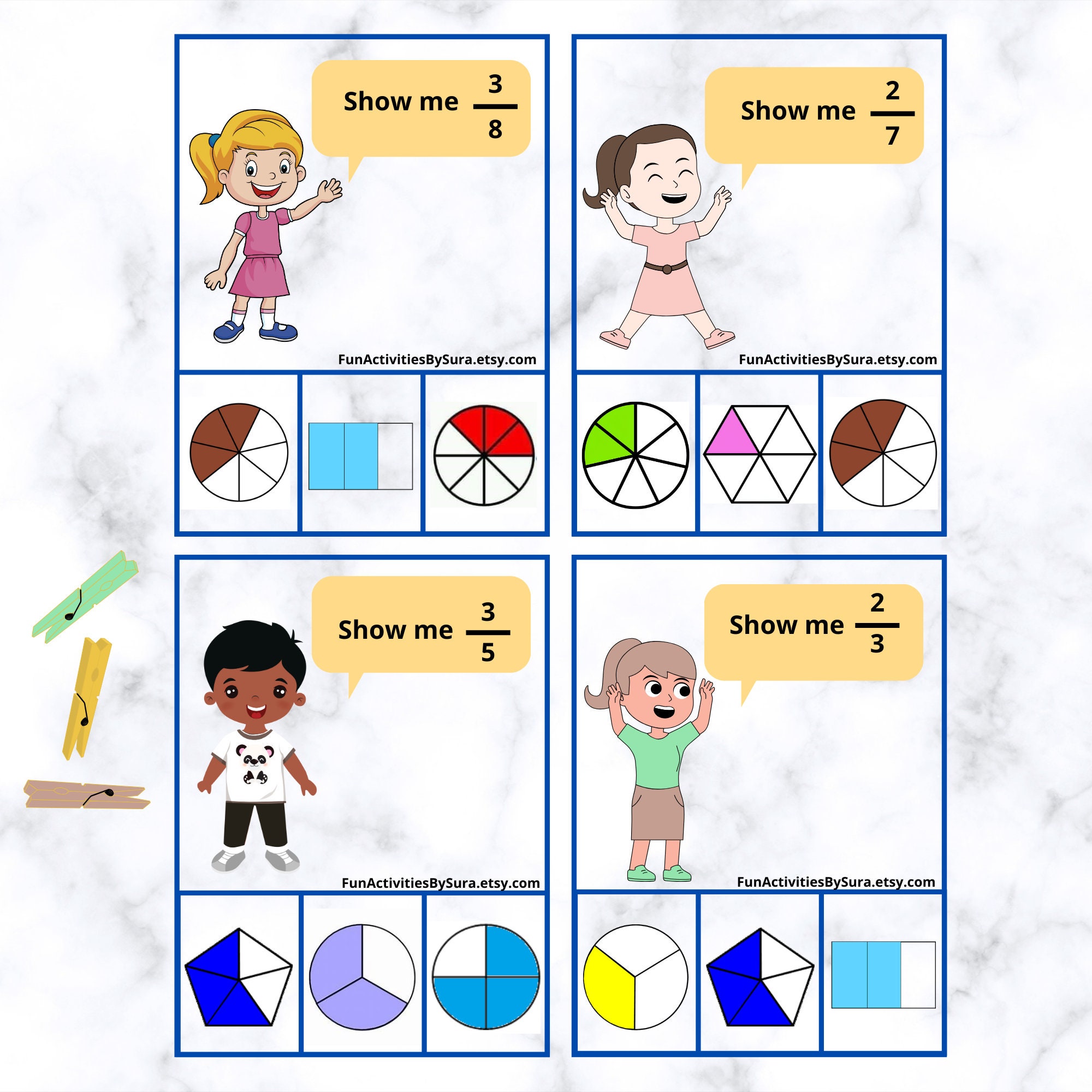 Fraction Clip Cards: Montessori Math Printable (digital Download) - Etsy