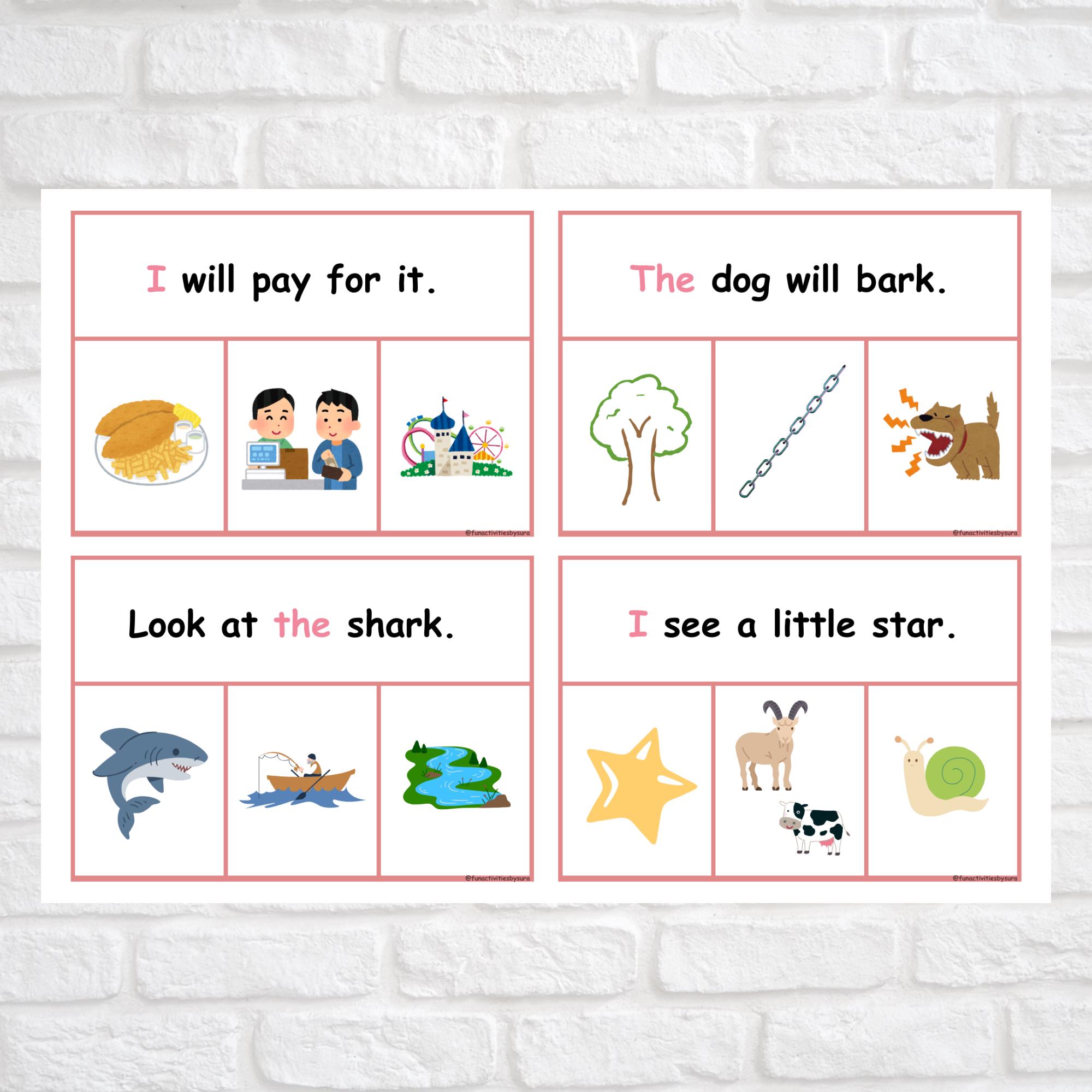 Tarjetas con clips para oraciones de lectura, fase 3 de fonética (PDF ...