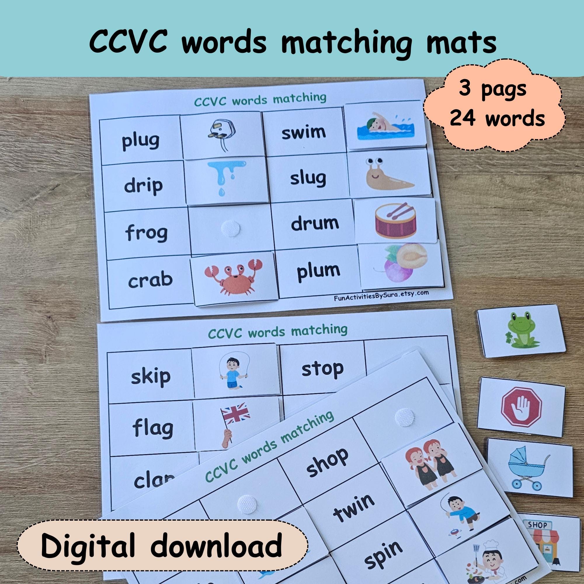 CVC, CVCC, CCVC Words Matching Bundle, Words Practice, Vocabulary ...
