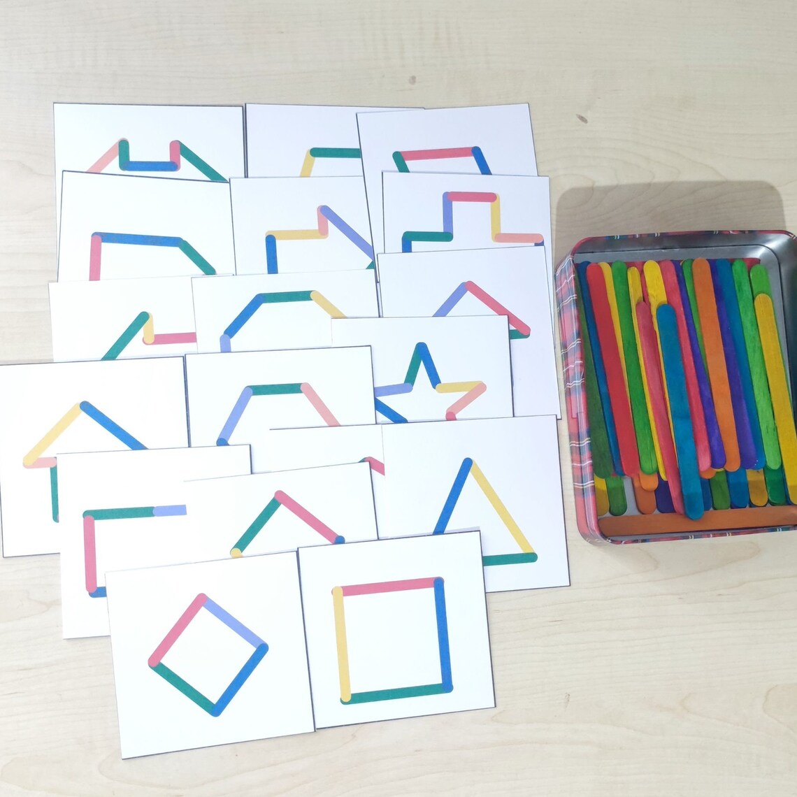 Popsicle Sticks Shapes Patterns Matching Cards Printable - Etsy