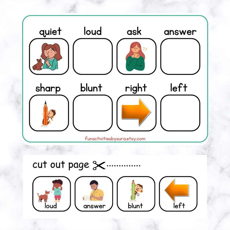 Opposite Words Matching Book, Learn Opposites, Opposite Worksheet ...