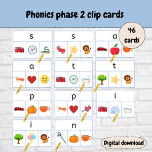 Phase 2 Phonics Clip Cards: Montessori Matching Game (digital Download ...