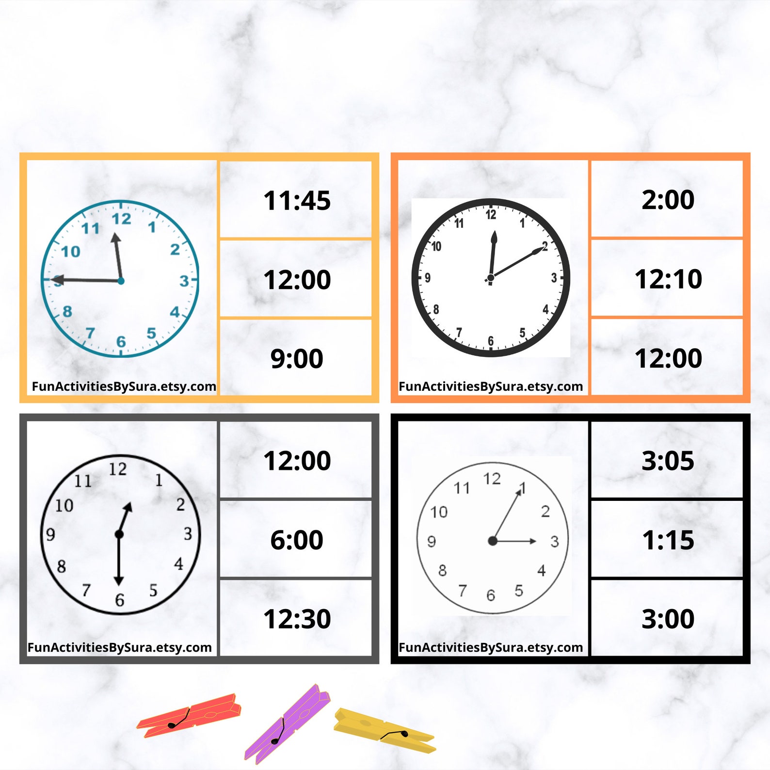 Telling Time Clip Cards Activities, Clock Activity, Tell the Time ...