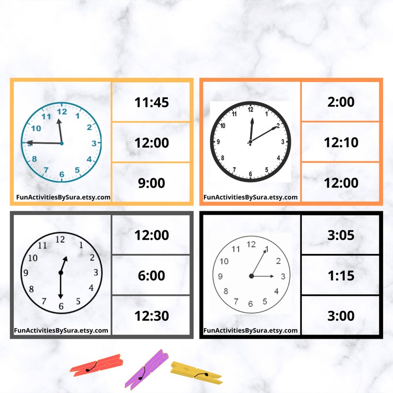 Telling Time Clip Cards Activities, Clock Activity, Tell the Time ...