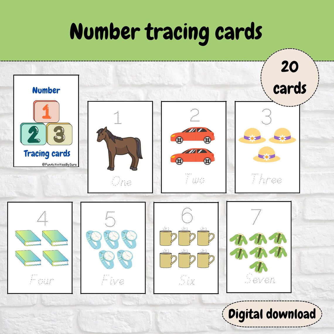 Number Tracing Flashcards 1-20, Printable, Counting, Learn Numbers ...