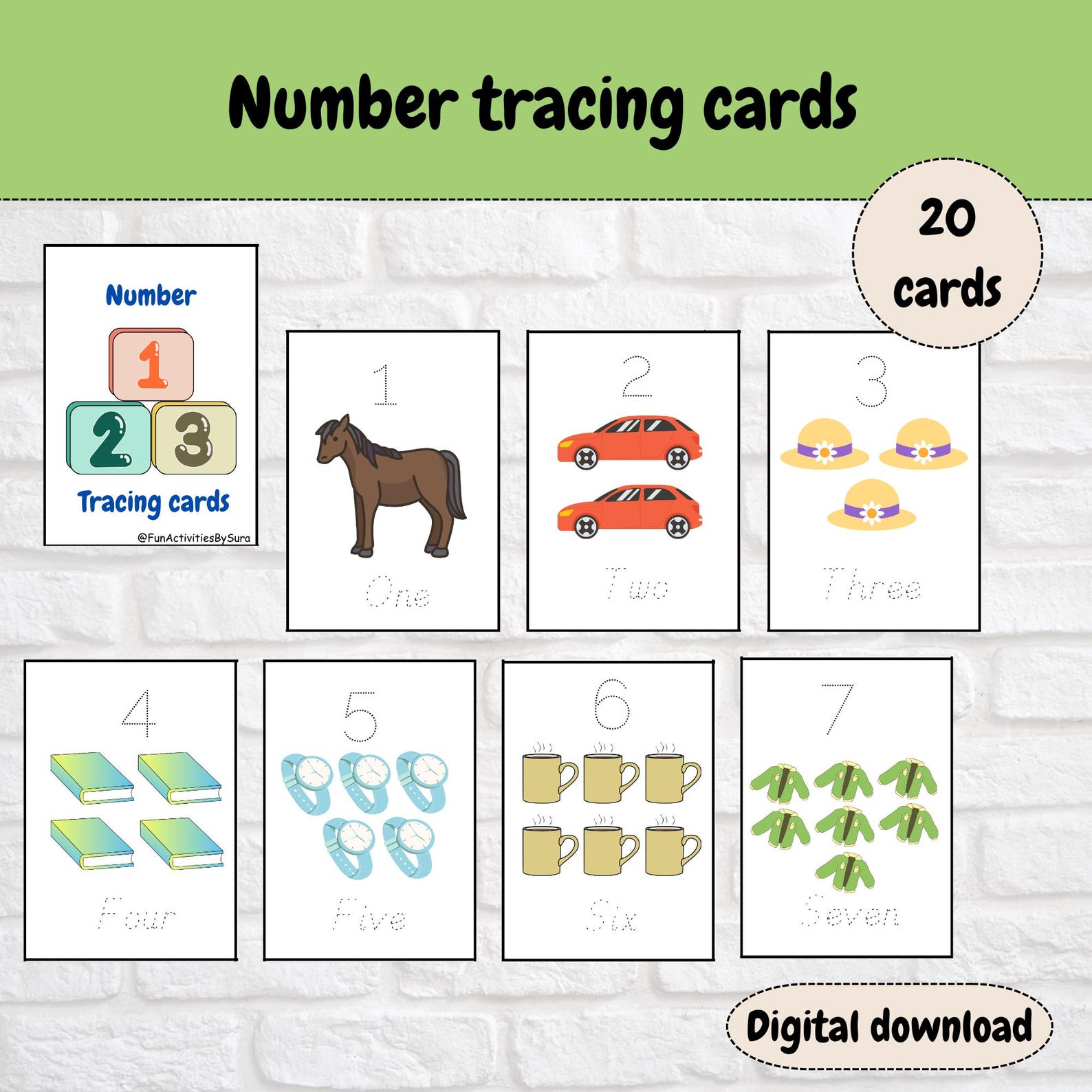 Number Tracing Flashcards 1-20, Printable, Counting, Learn Numbers ...