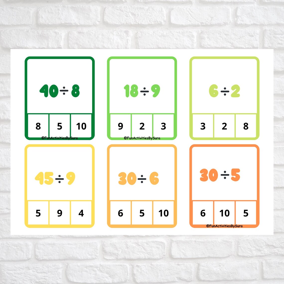 Multiplication and Division Clip Cards: Math Center Activity (digital ...