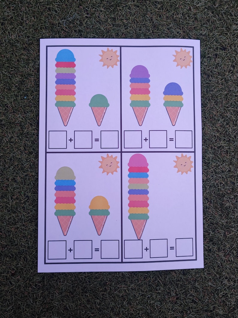 Ice Cream Addition Worksheets: EYFS Counting Activity (printable PDF ...