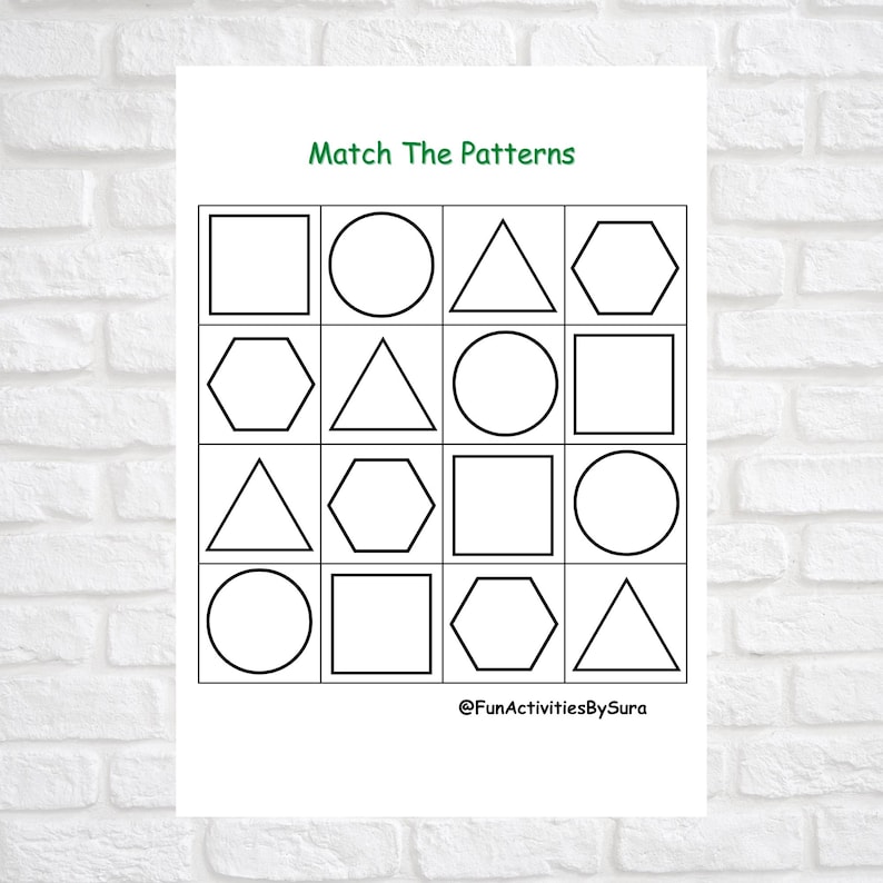 Shapes Matching Game: Preschool Learning Activity (PDF Pattern), Match ...