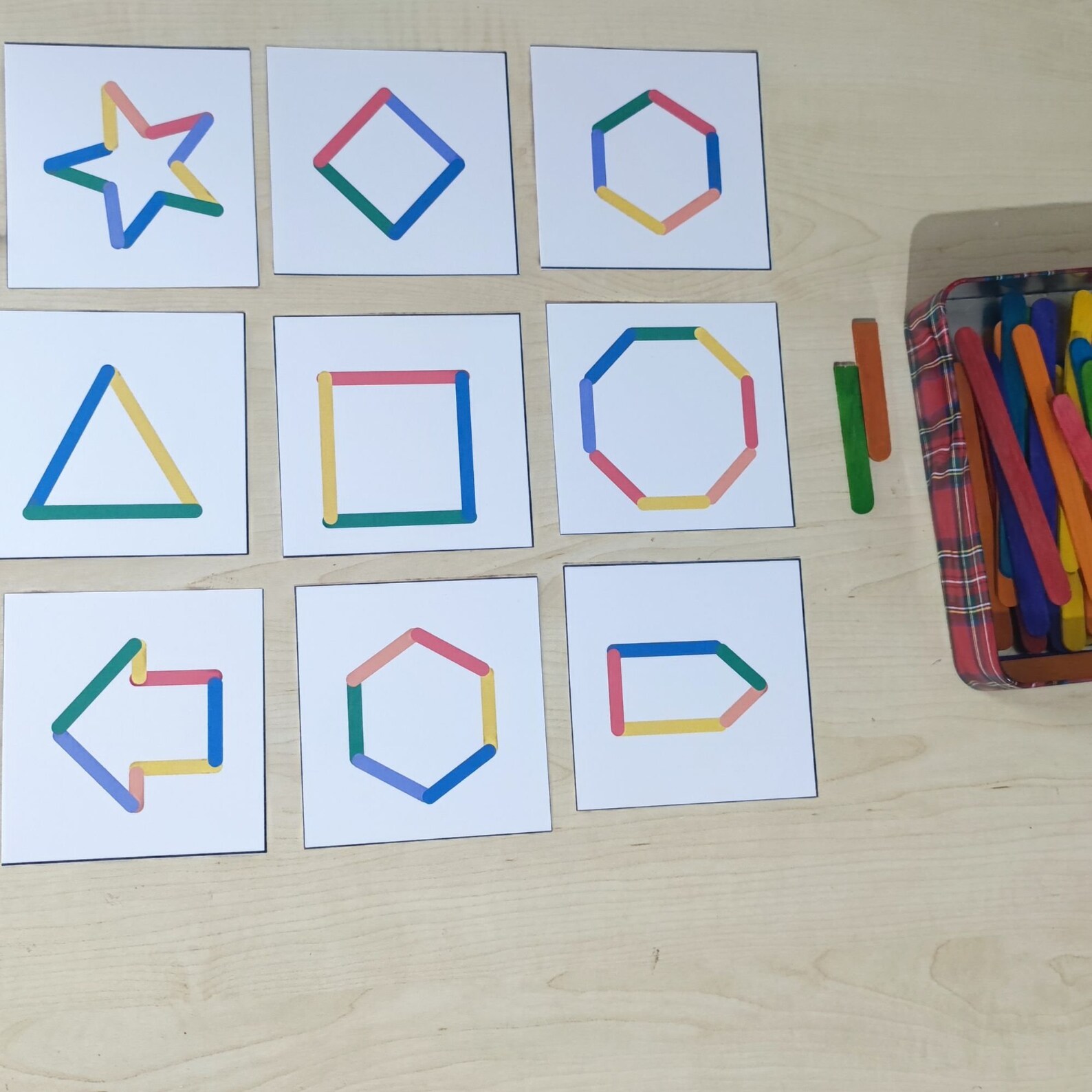 Popsicle Sticks Shapes Patterns Matching Cards Printable - Etsy UK
