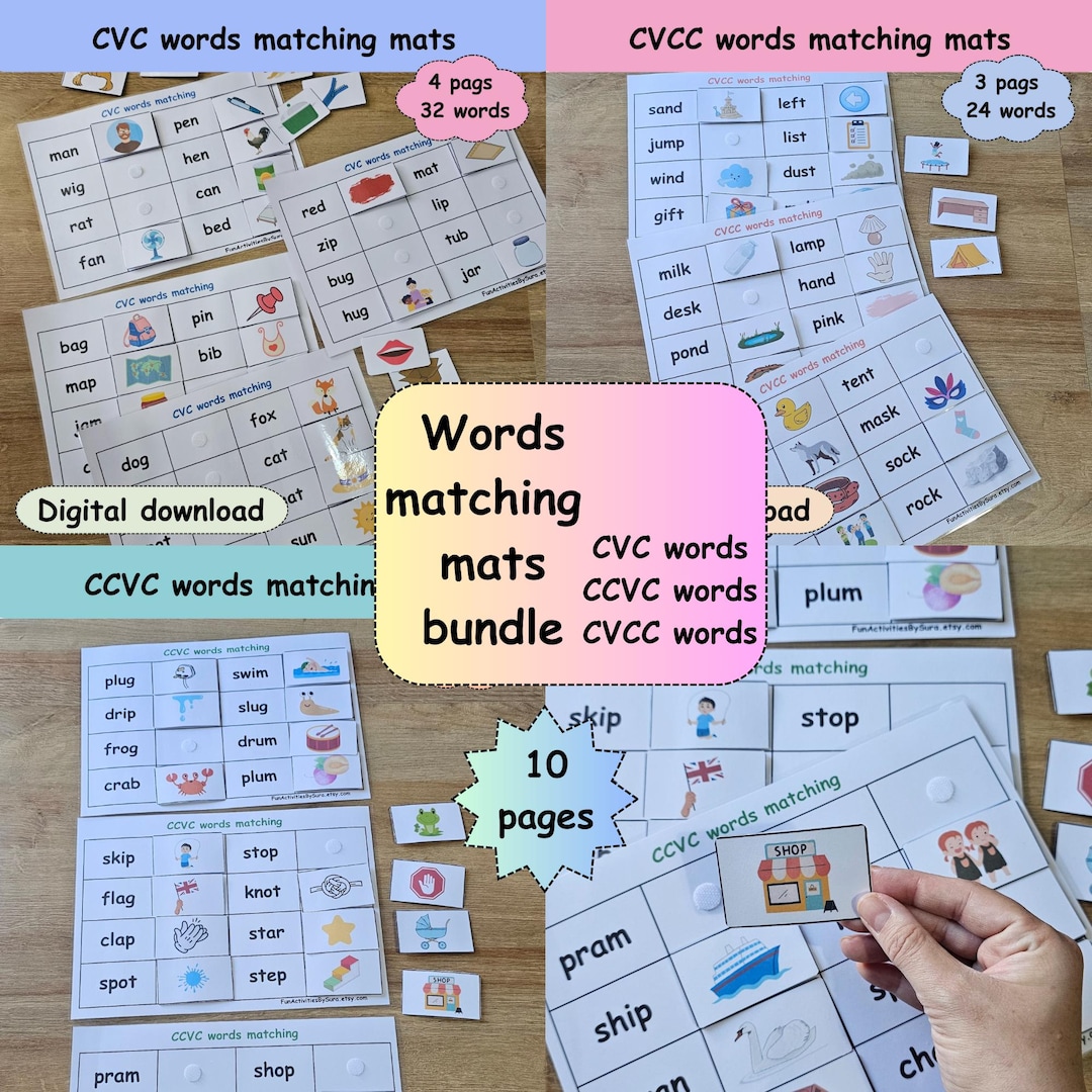 CVC, CVCC, CCVC Words Matching Bundle, Words Practice, Vocabulary ...