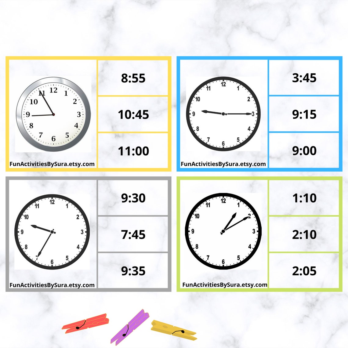 Telling Time Clip Cards Activities, Clock Activity, Tell the Time ...