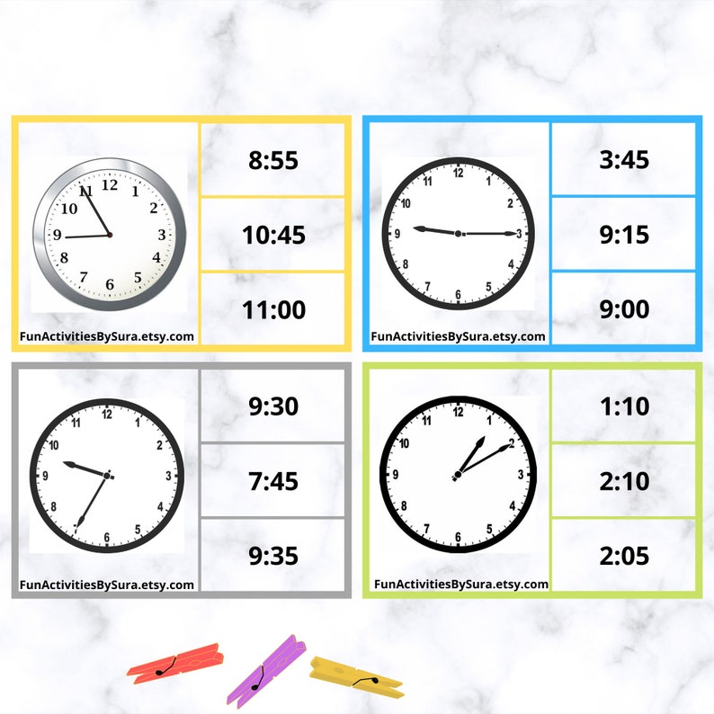 Telling Time Clip Cards Activities, Clock Activity, Tell the Time ...