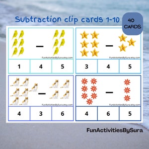 Printable Subtraction Clip Cards 1-10, Nursery and EYFS Maths Activity ...