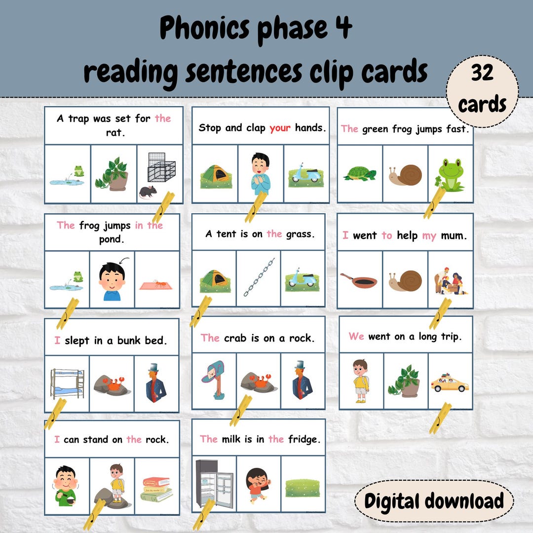 Phonics Phase 4 Reading Clip Cards: Learn to Read Sentences (PDF ...