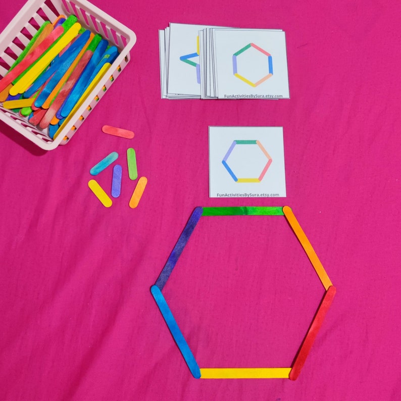 Popsicle Sticks Shapes Patterns Matching Cards, Printable Preschool ...