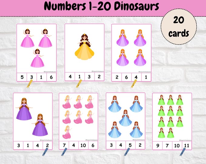 Princess Count and Clip Cards 1-20: Preschool Math (digital Download ...