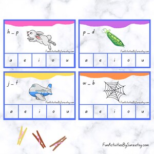 CVC Vowel Sounds Clip Cards, Phonics Activities, CVC Words Clip Cards ...